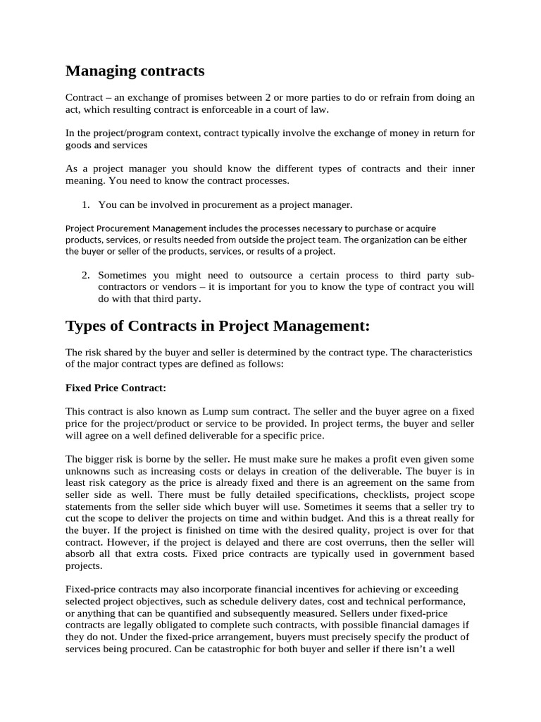 Types of Contracts in Project Management | PDF | Procurement | Prices
