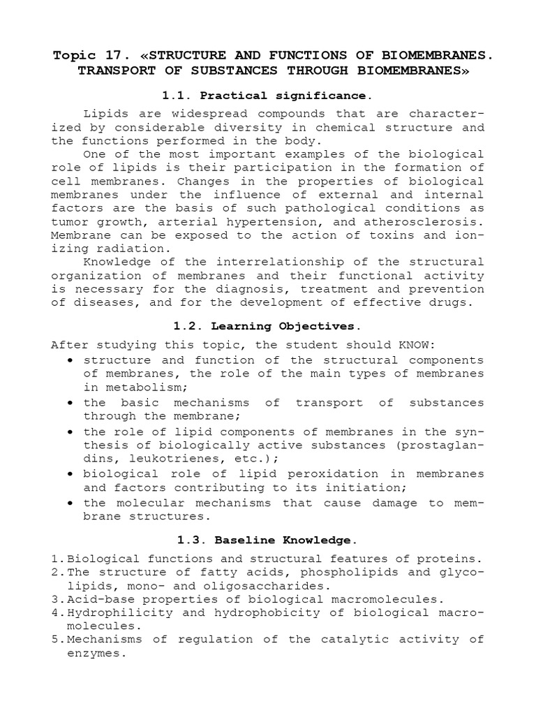 Topic 17. Structure and Functions of Biological Membranes | PDF | Cell ...