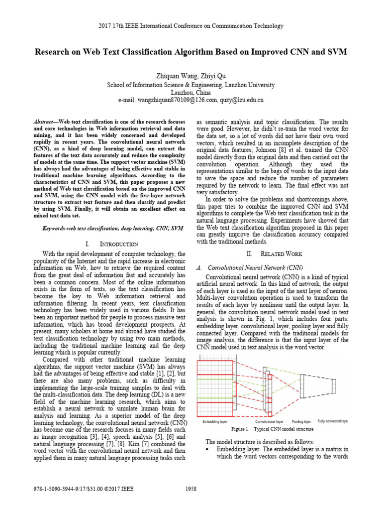 Research On Web Text Classification Algorithm Based On Improved Cnn And 1362