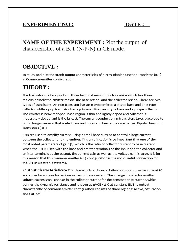 BJT NPN Ce Mode by Shantanu2003 | PDF | Bipolar Junction Transistor ...