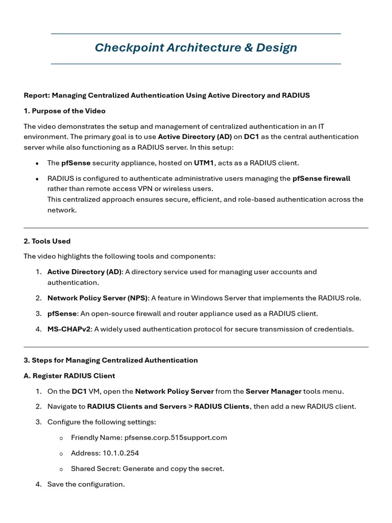 Centralized RADIUS Authentication Setup | PDF | Radius | Active Directory