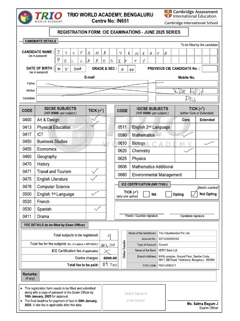 Igcse Reg Form June 2025 V2 | PDF