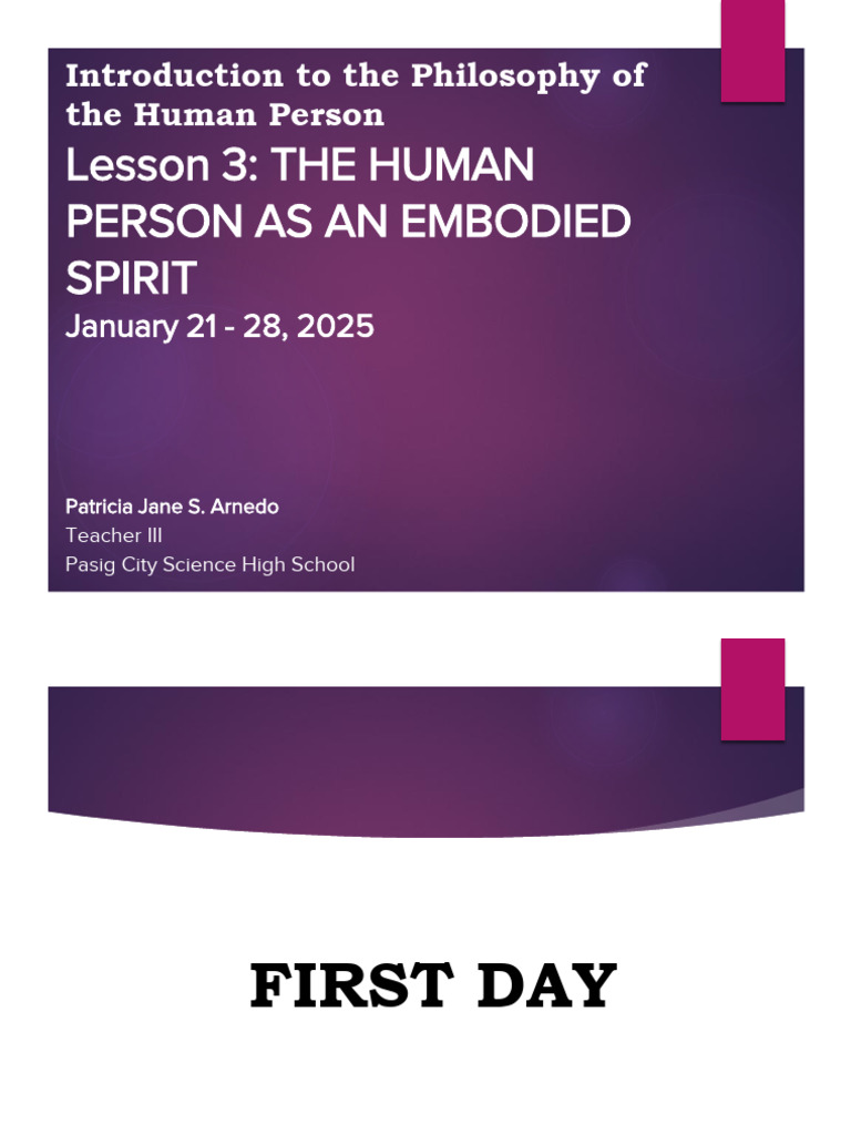 Lesson 3 the Human Person as an Embodied Spirit Day 1 4 SY2425 | PDF ...