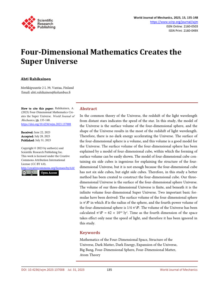Four-Dimensional Mathematics Creates The Super Uni | PDF | Universe ...