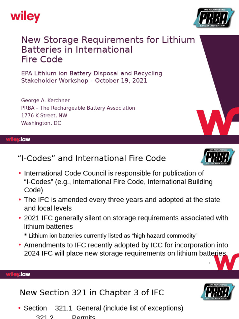 Update On Fire Codes and Lithium Batteries For EPA Lithium Ion Battery ...