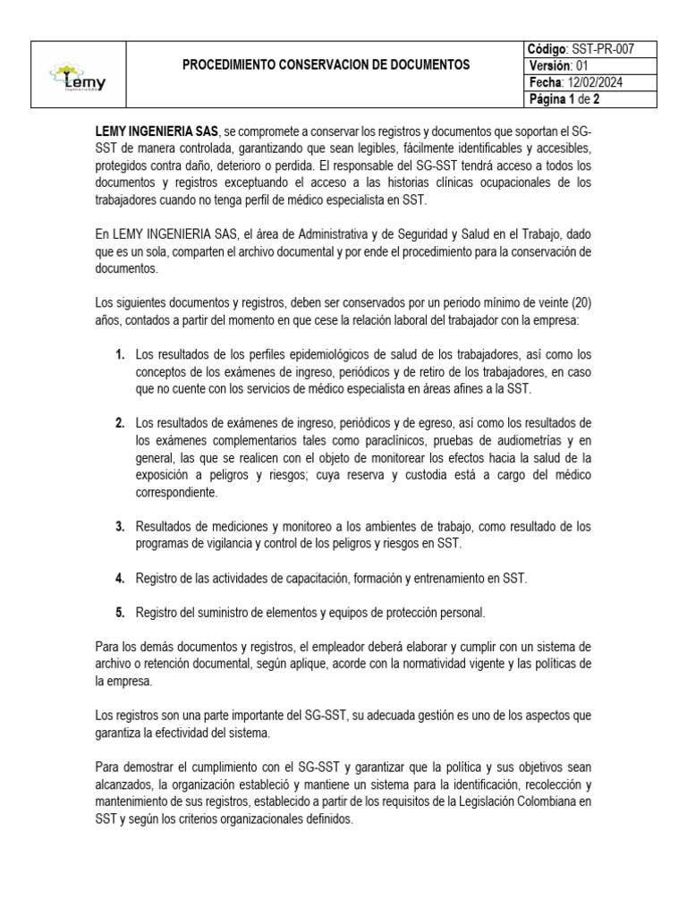 Procedimiento Conservacion Documental | PDF | Simulación