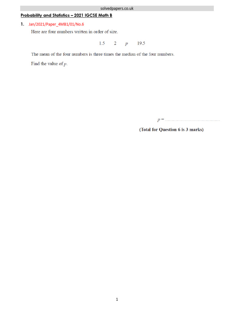 2021 Probability and Statistics IGCSE Math B | PDF