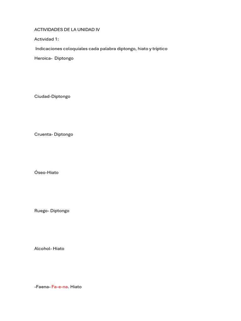 Actividades sobre Diptongos y Acentuación | PDF