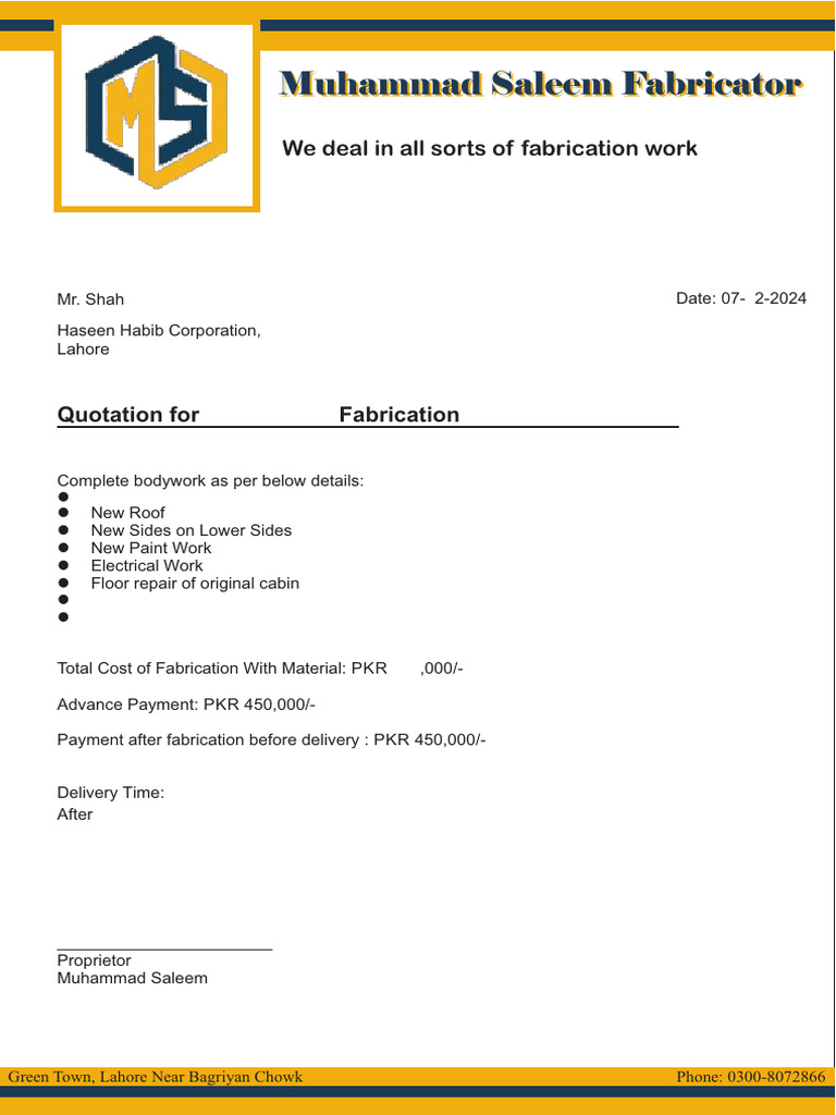 Muhammad Saleem Fabricator | PDF