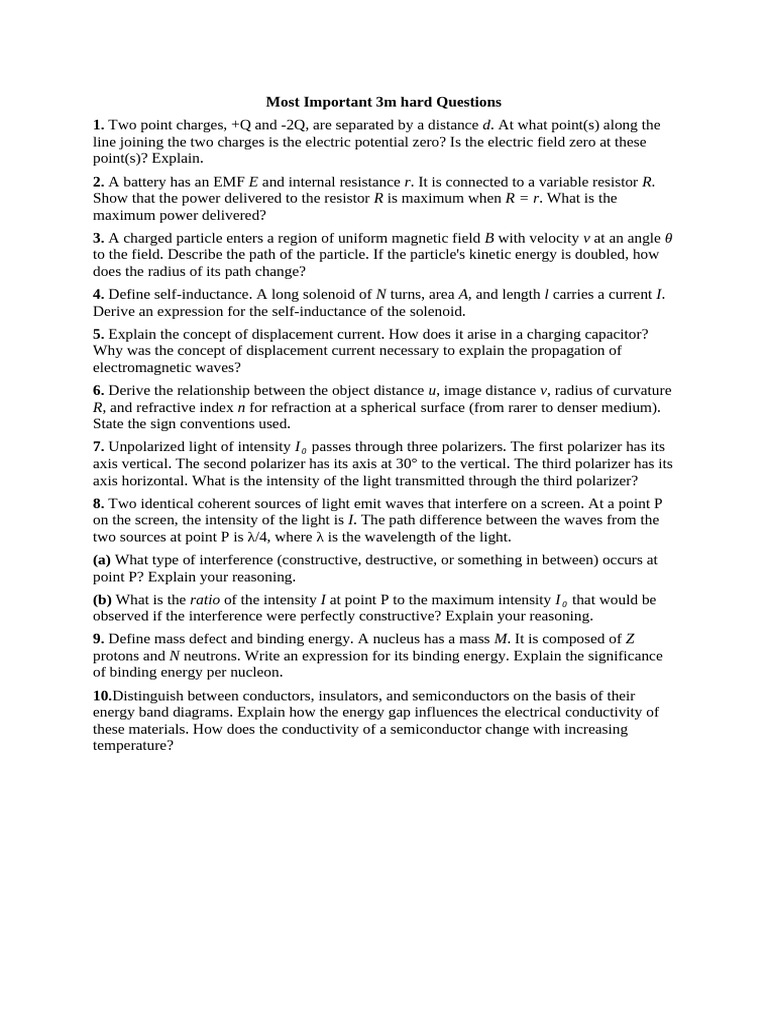 Challenging 3M Physics Questions | PDF | Waves | Light