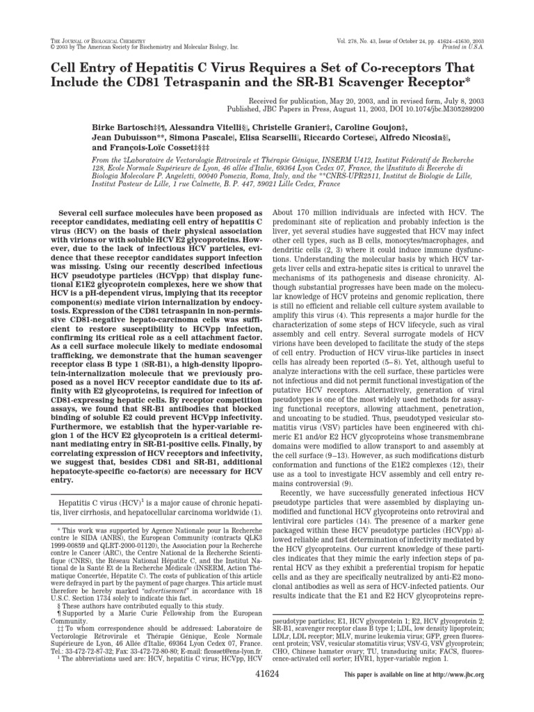 Cell Entry of Hepatitis C Virus Requires A Set of Co-Receptors That ...