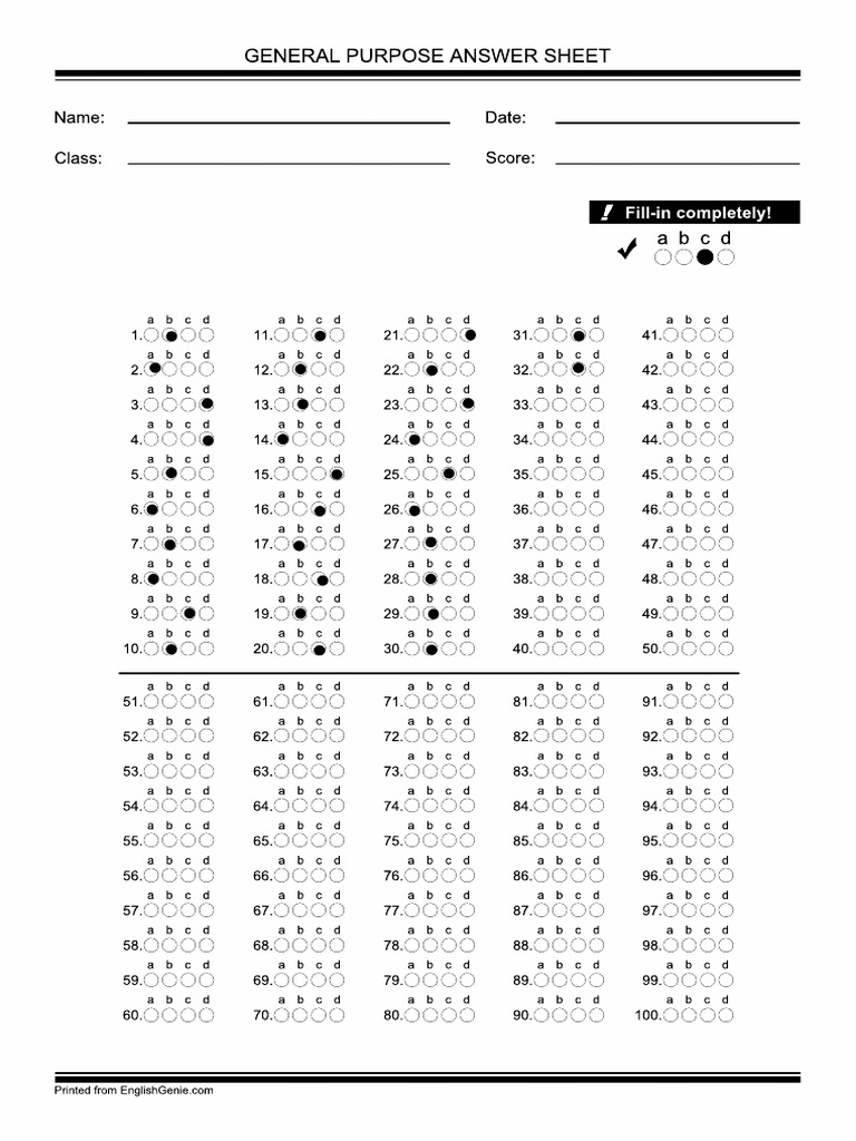 Bubble Answer Sheet 1 100 Abcd | PDF