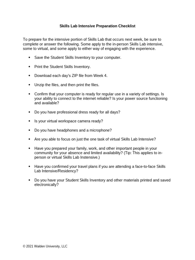 SWLB 0651 - Intensive Preparation Checklist - W03 | PDF