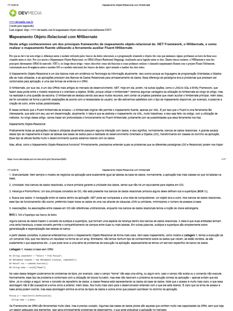 Mapeamento Objeto-Relacional Com NHibernate | PDF | Bancos de dados | Base de dados relacional