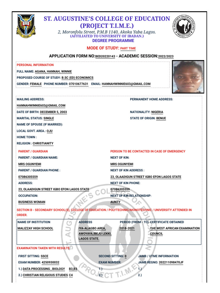 Print DEGREE PROGRAMME Application Form - St. Augustine's College of ...