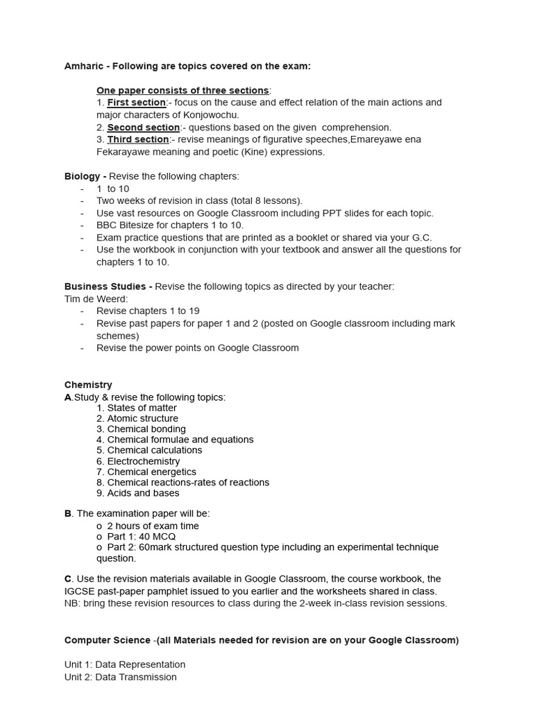 Year 10 Term Three Exams - Revision Topics | PDF | Chemistry