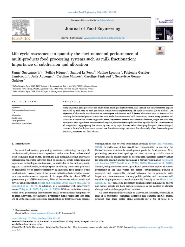 1 s2.0 S0260877424002139 Main | PDF | Life Cycle Assessment | Milk