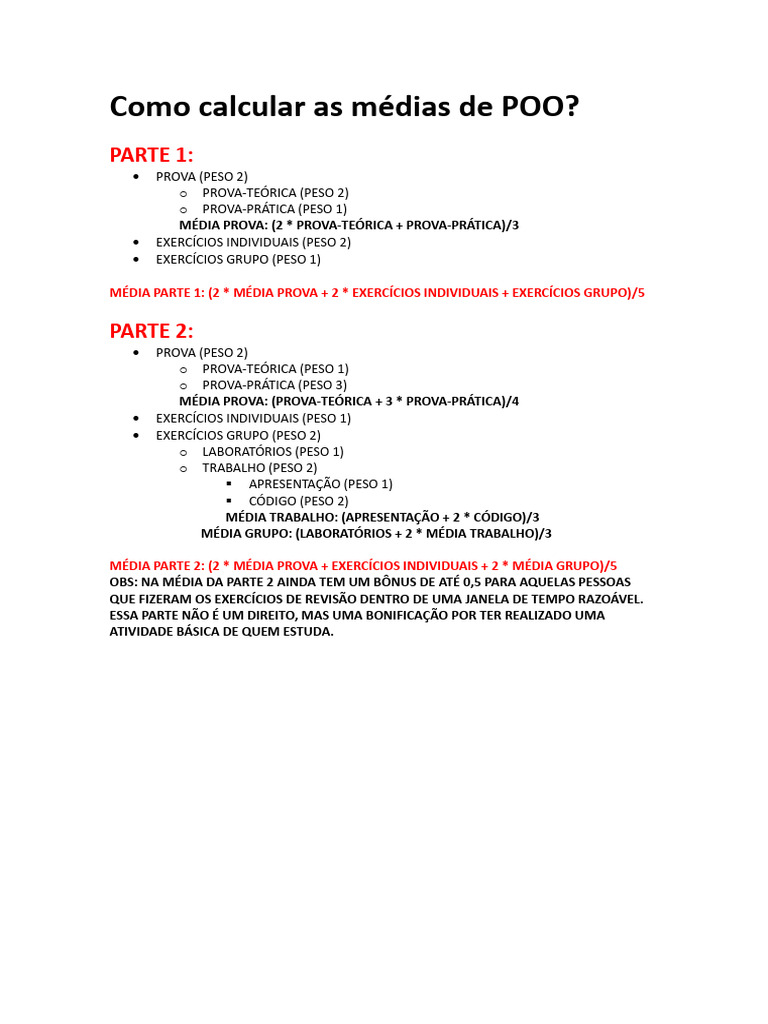 Como Calcular as Médias de POO | PDF