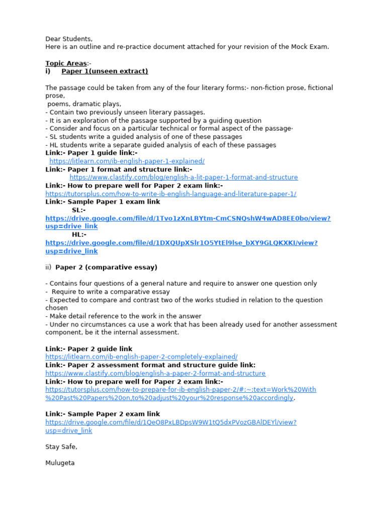 IB English Mock Exam Revision Guide | PDF