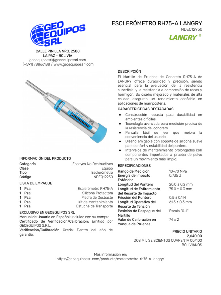 Esclerómetro RH75-A: Pruebas de Concreto | PDF | Hormigón | Materiales