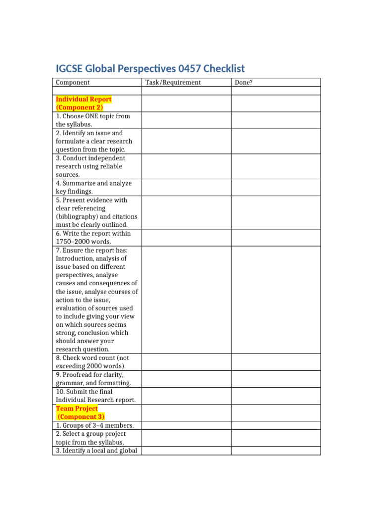 IGCSE_Global_Perspectives_0457_Checklist_docx | PDF | Cognition | Learning