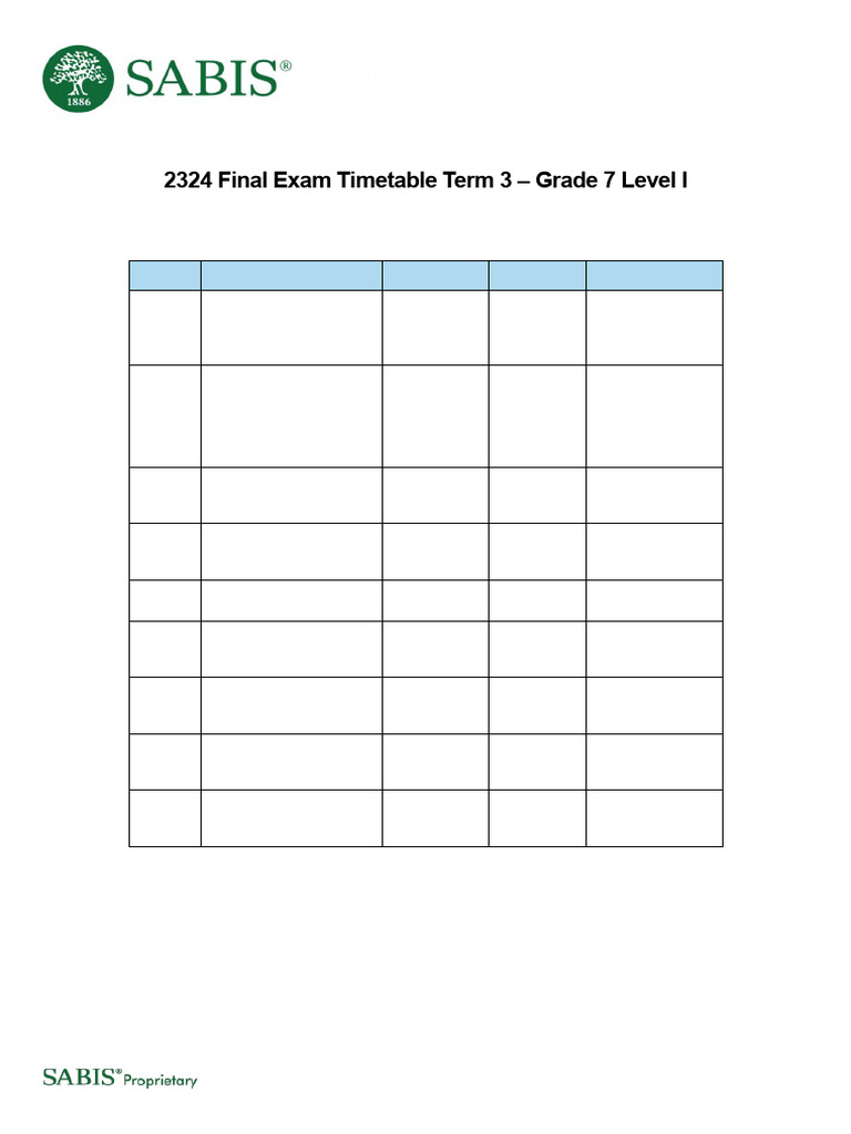 Grade 7 Final Exam Timetable 2024 | PDF