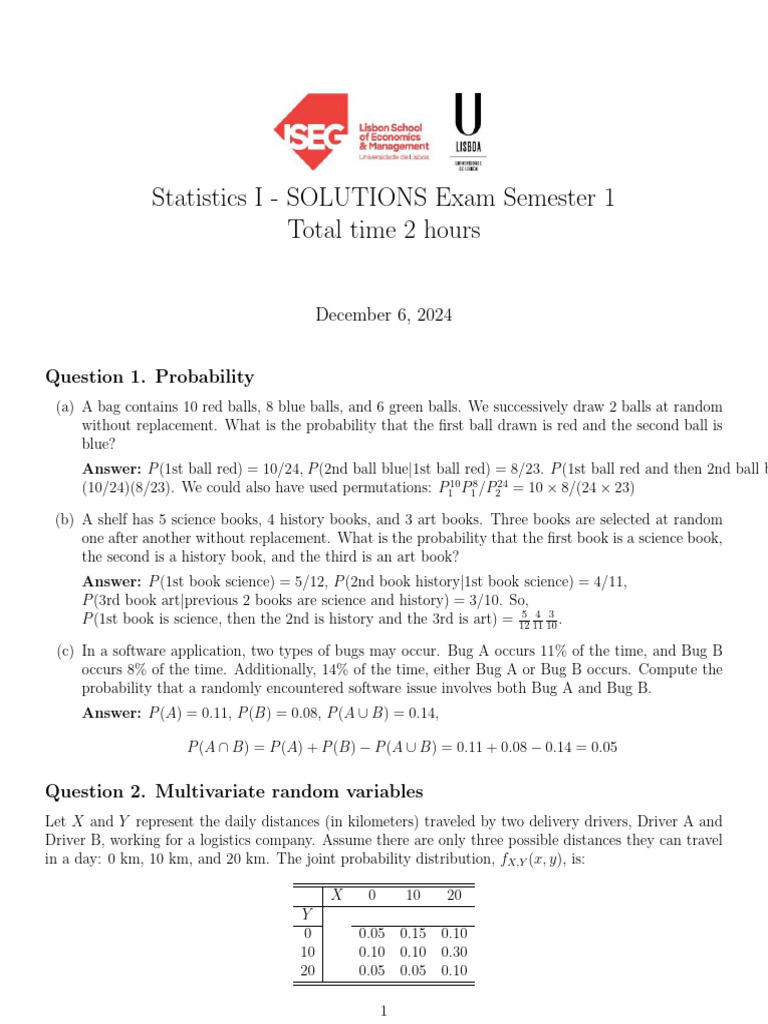 Statistics I Exam Dec6 2024 Solutions | PDF | Statistical Models | Measure Theory