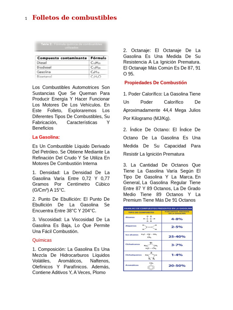 Tipos y Características de Combustibles | PDF | Biocombustible ...