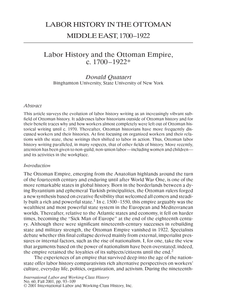 Labor History in The Ottoman MIDDLE EAST, 1700-1922: Donald Quataert ...