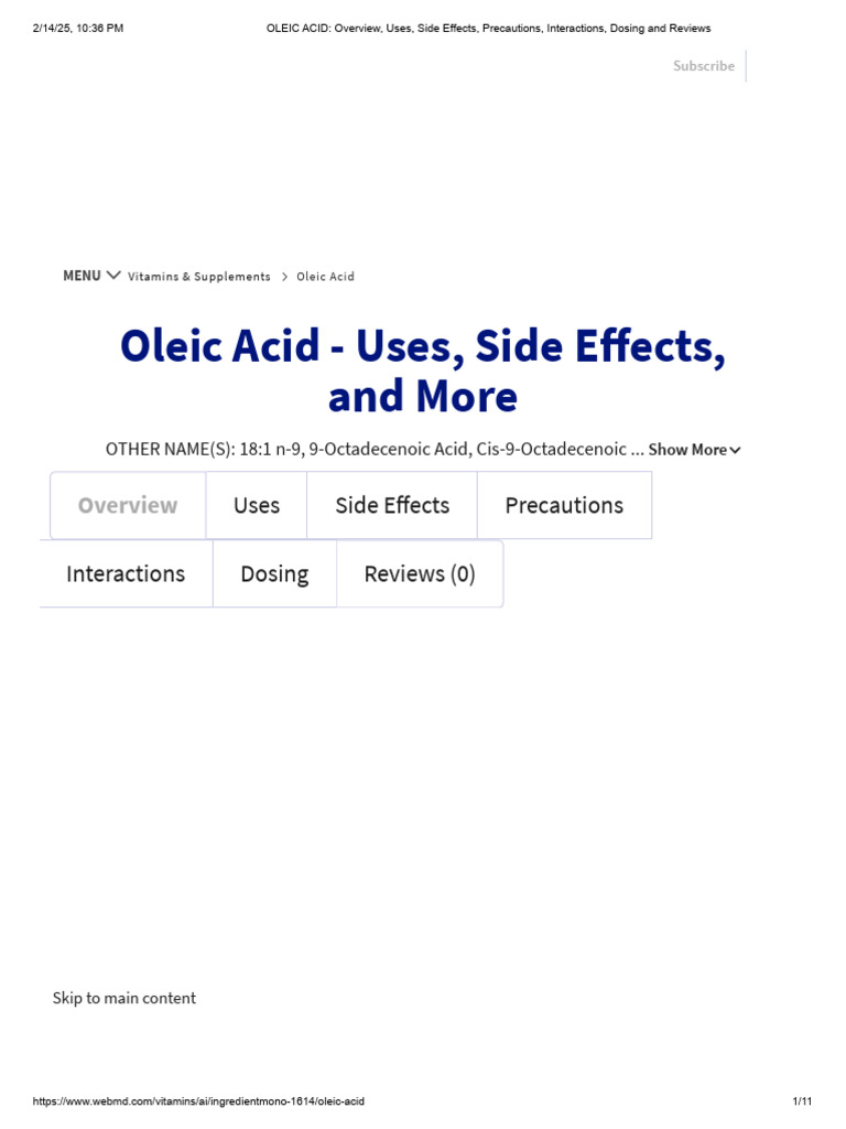 OLEIC ACID - Overview, Uses, Side Effects, Precautions, Interactions ...