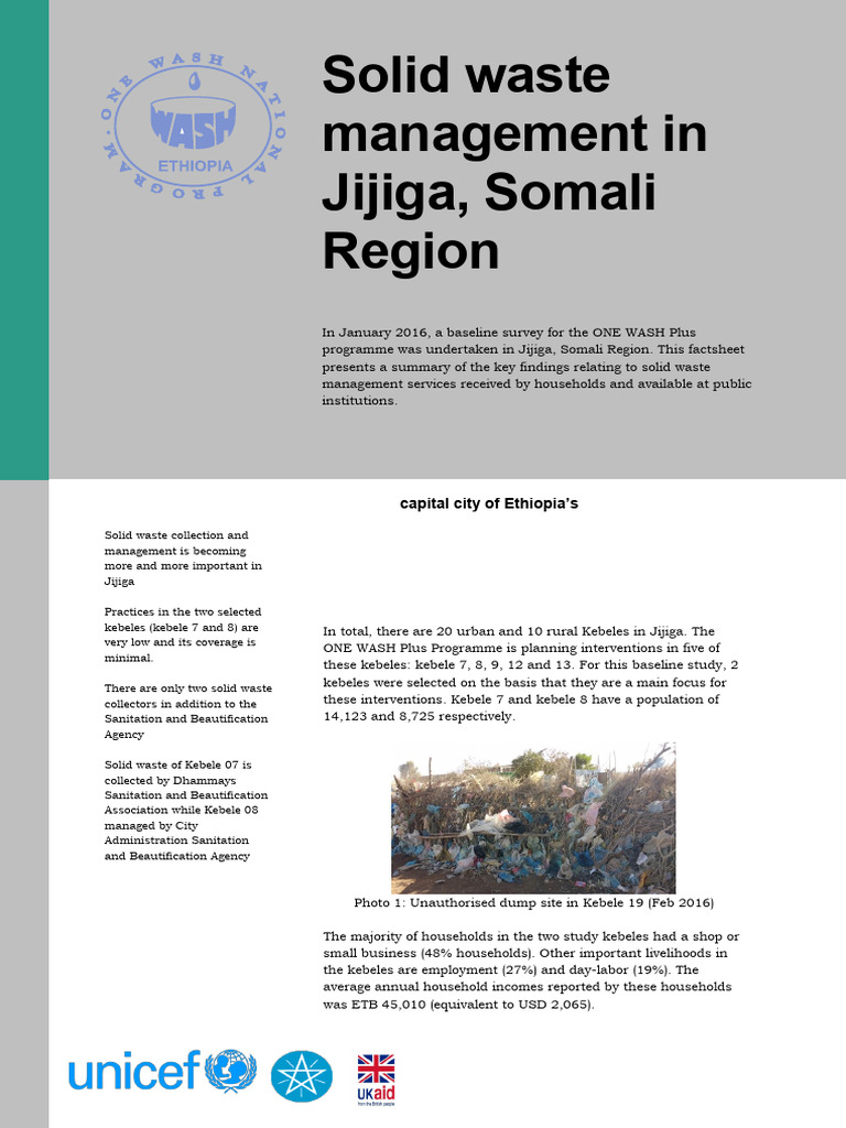 Jijiga Solid Waste Management Overview | PDF | Wash | Waste Management