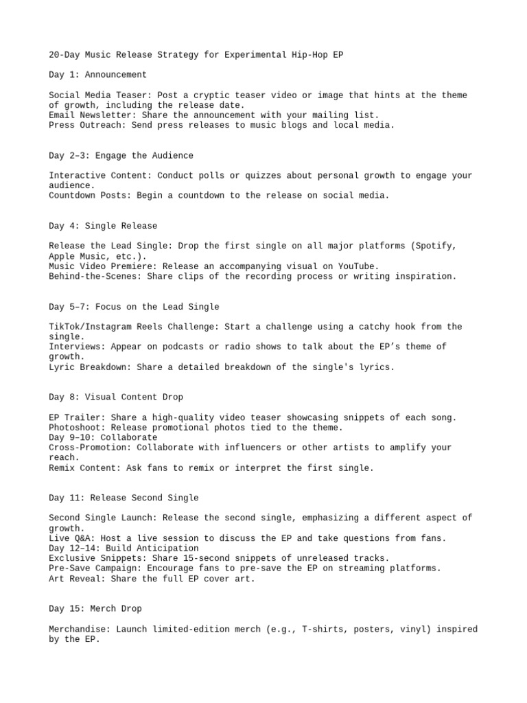 20-Day Music Release Strategy For EP | PDF | Social Media | Popular ...