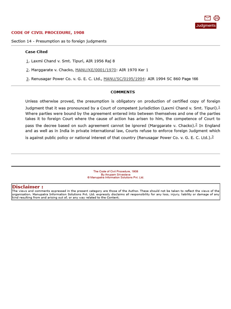 Commentary On Section 14 CPC | PDF