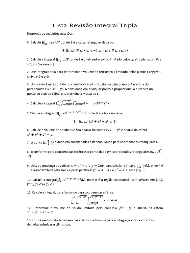 Integrais Triplas e Cálculo de Volume | PDF