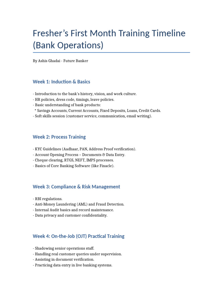 Bank Operations Training for Freshers | PDF
