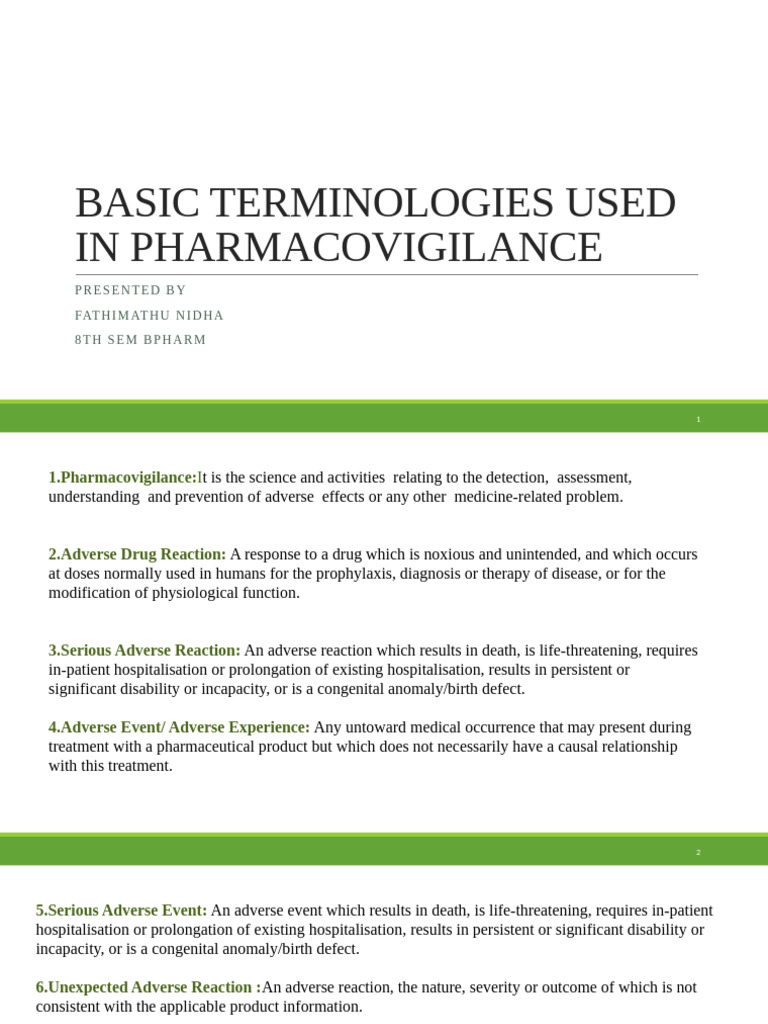 Basic Terminologies Used in PV | PDF | Pharmacovigilance | Adverse Effect