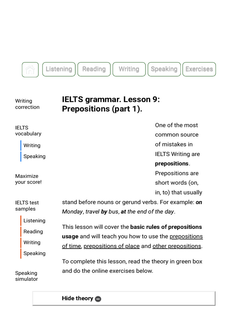 IELTS grammar lesson - prepositions | PDF | Syntax | Linguistics