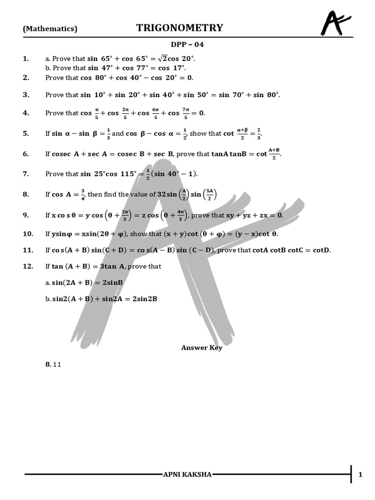 DPP - 04 - Trigonometry | PDF
