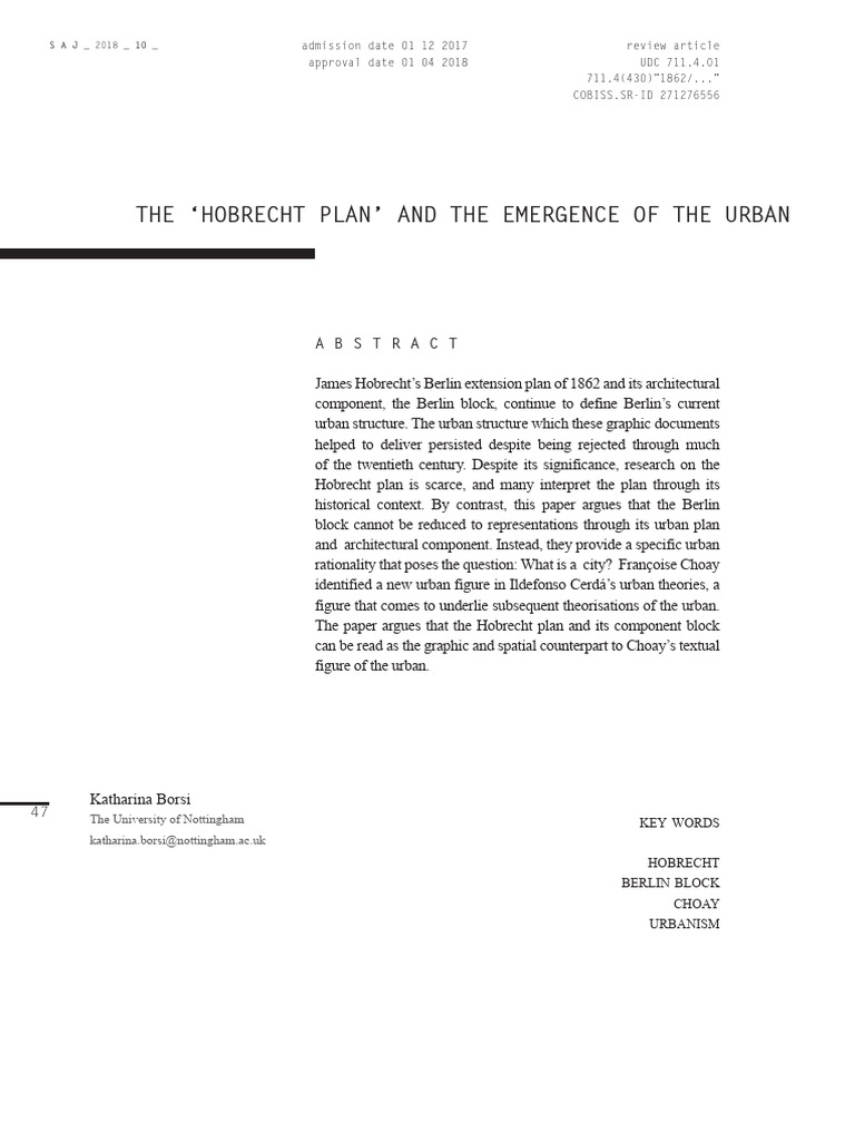 U-The Hobrecht Plan' and The Emergence of The Urban | PDF | Apartment