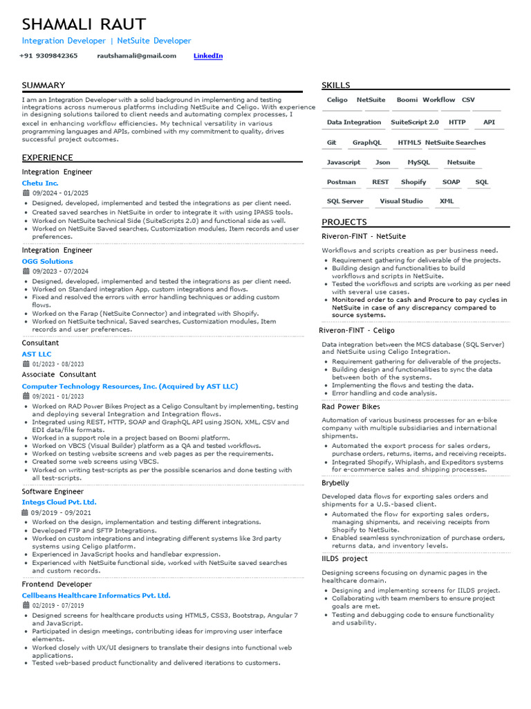 Shamali Raut CV Developer | PDF | Microsoft Sql Server | Json