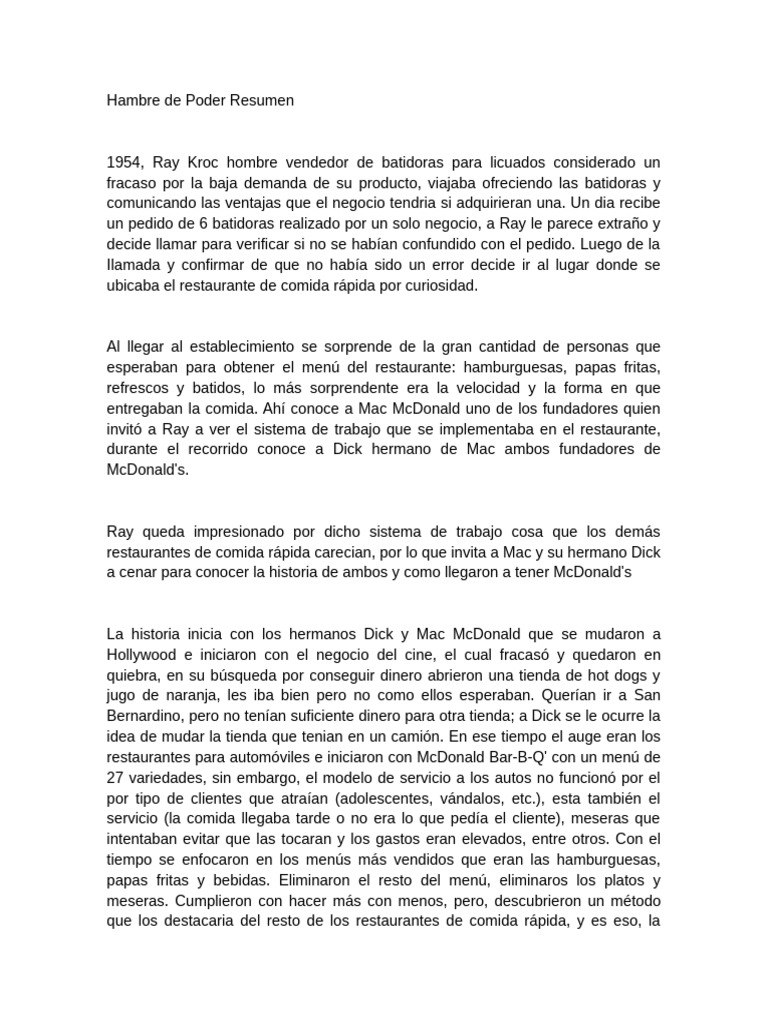 Hambre de Poder Resumen | PDF | Mc Donald's