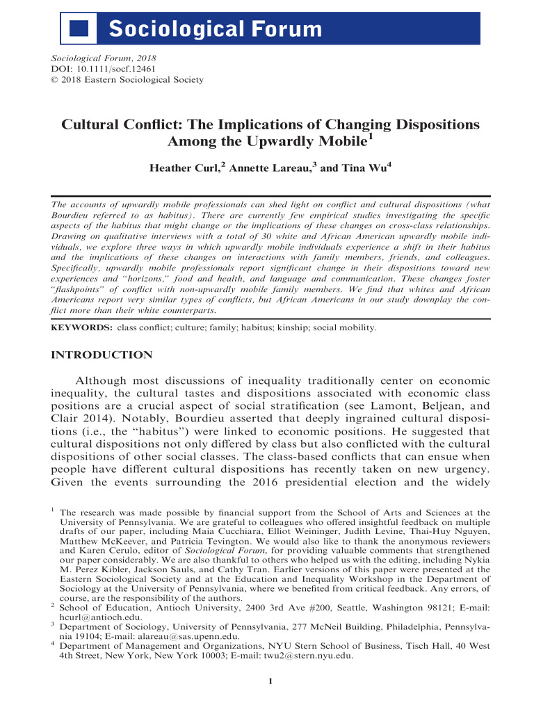 Cultural Conflict - The Implications of Changing Dispositions Among The Upwardly Mobile | PDF ...