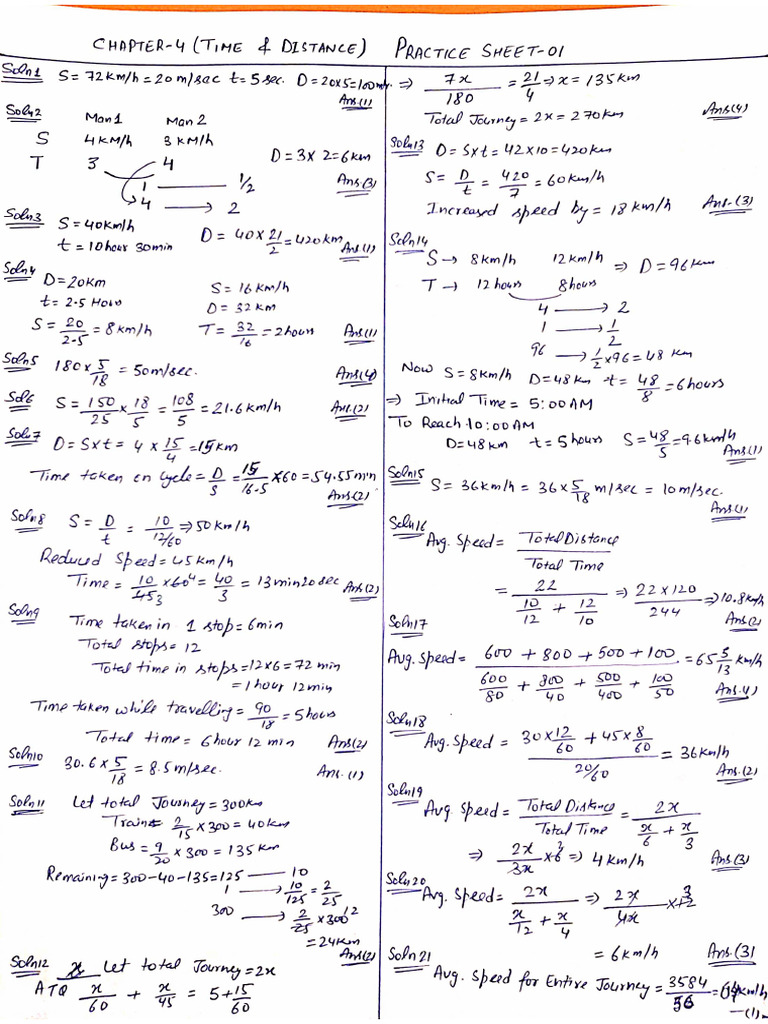 Time and Distance Sheet 1 Solution | PDF