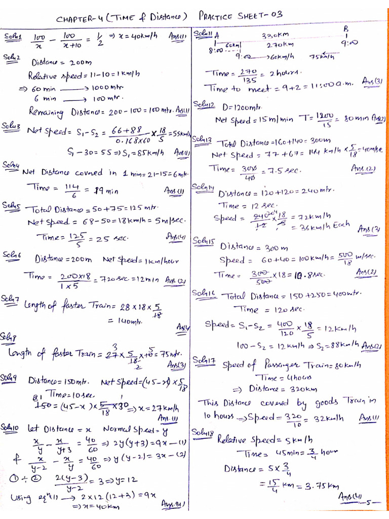 Time and Distance Sheet 3 Solution | PDF