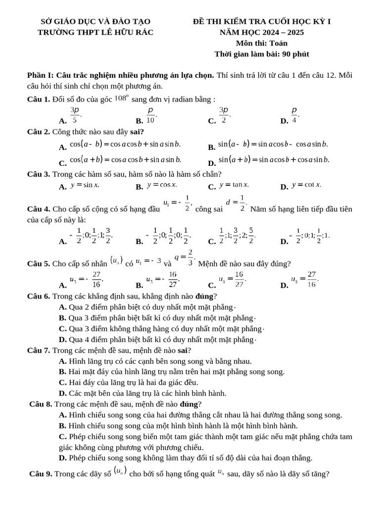 Đề 5 - CKI - Lê Hữu Trác | PDF