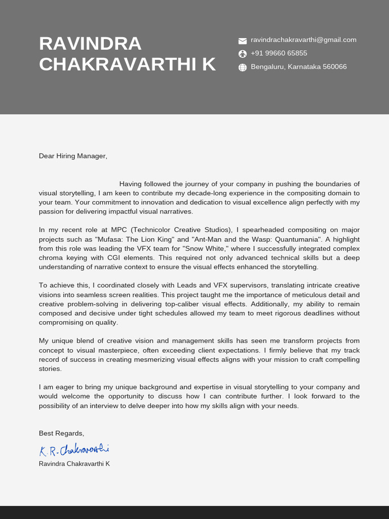 RavindraChakravarthiK CoverLetter | PDF