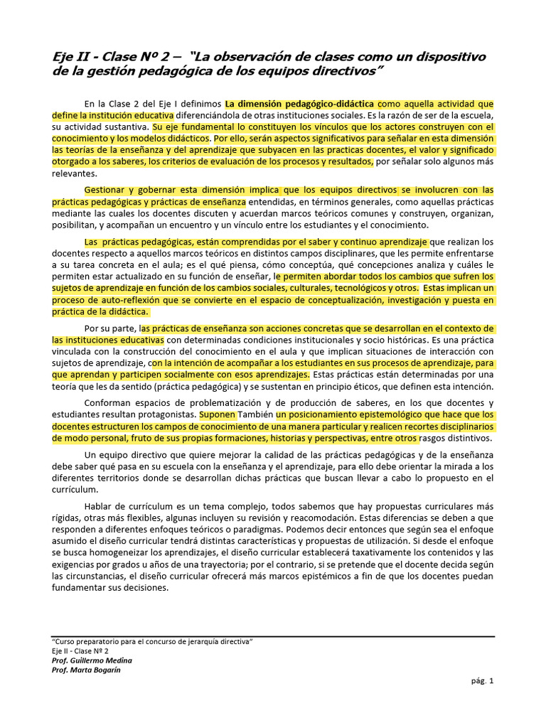 Eje II - Clase N° 2 - La observación de clases como un dispositivo de la gestión pedagógica (1 ...