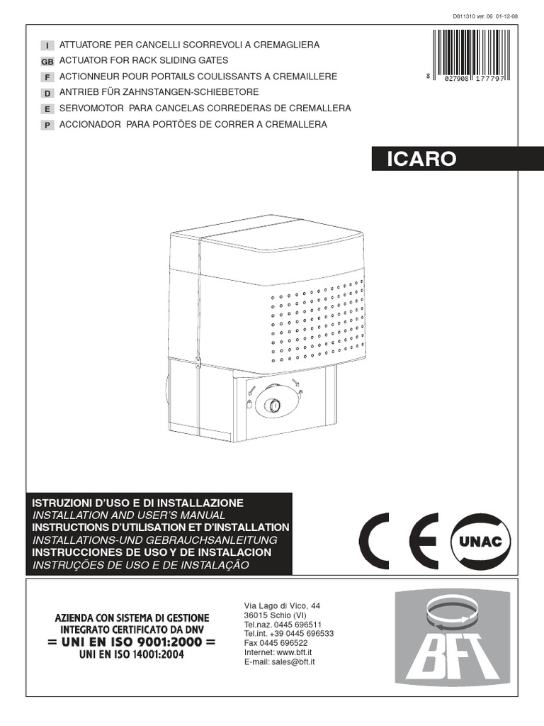 BFT Icaro | PDF | Engranaje | Tornillo