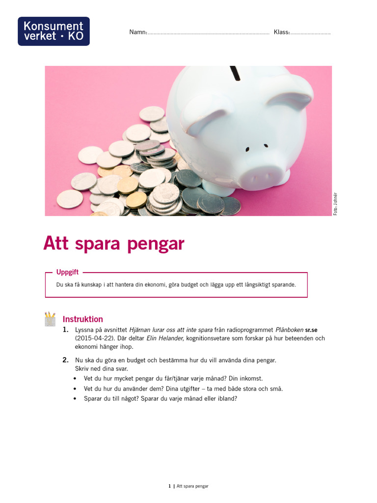 7 Lektionsbanken Gym Privatekonomi Att Spara Elev Tillganglig | PDF