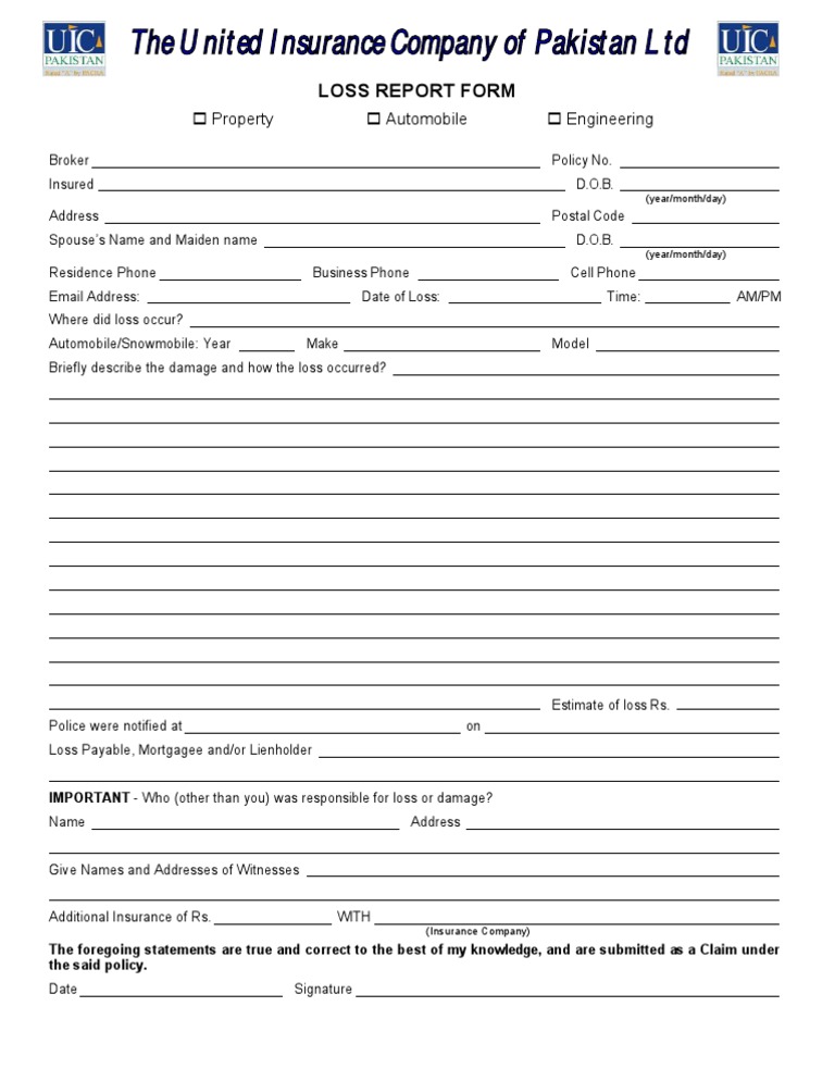 Loss Report Form | PDF